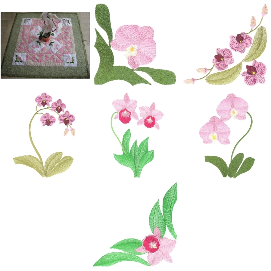 Aljay Mini Set 12 Orchids with mini fringed quilt | OregonPatchWorks