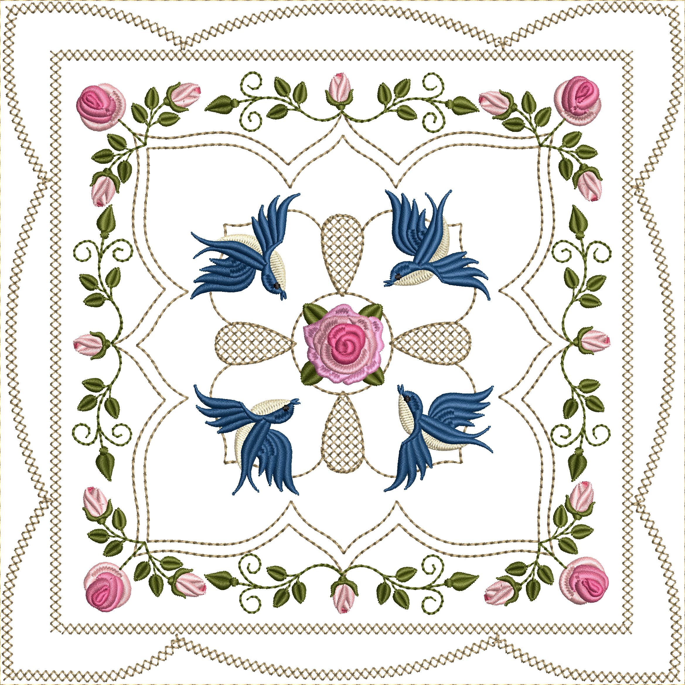 Bluebirds and Roses Quilt Blocks 8x8 | OregonPatchWorks