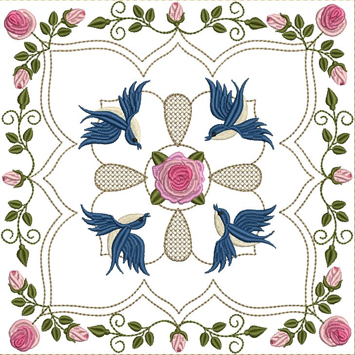 Bluebirds and Roses Quilt Blocks 8x8 | OregonPatchWorks