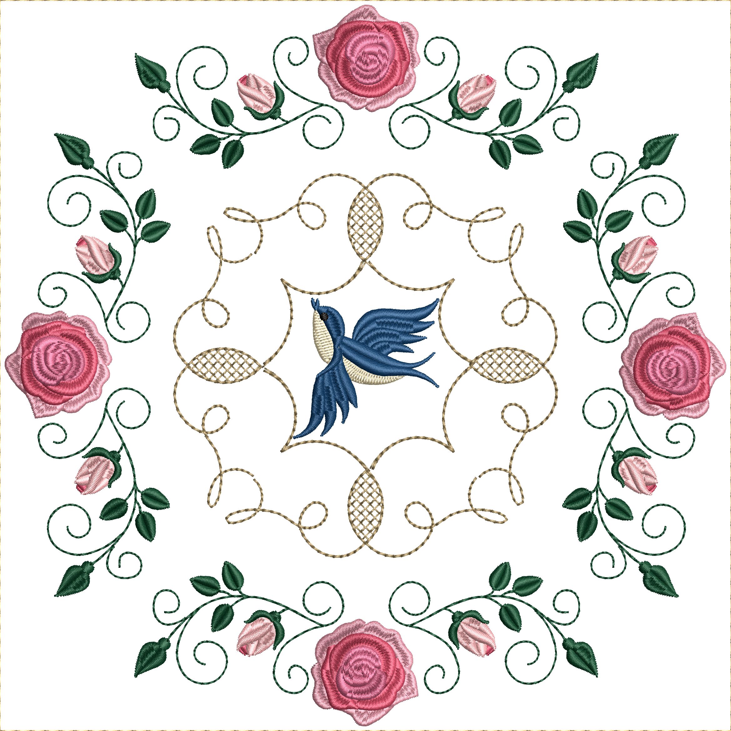 Bluebirds and Roses Quilt Blocks 8x8 | OregonPatchWorks