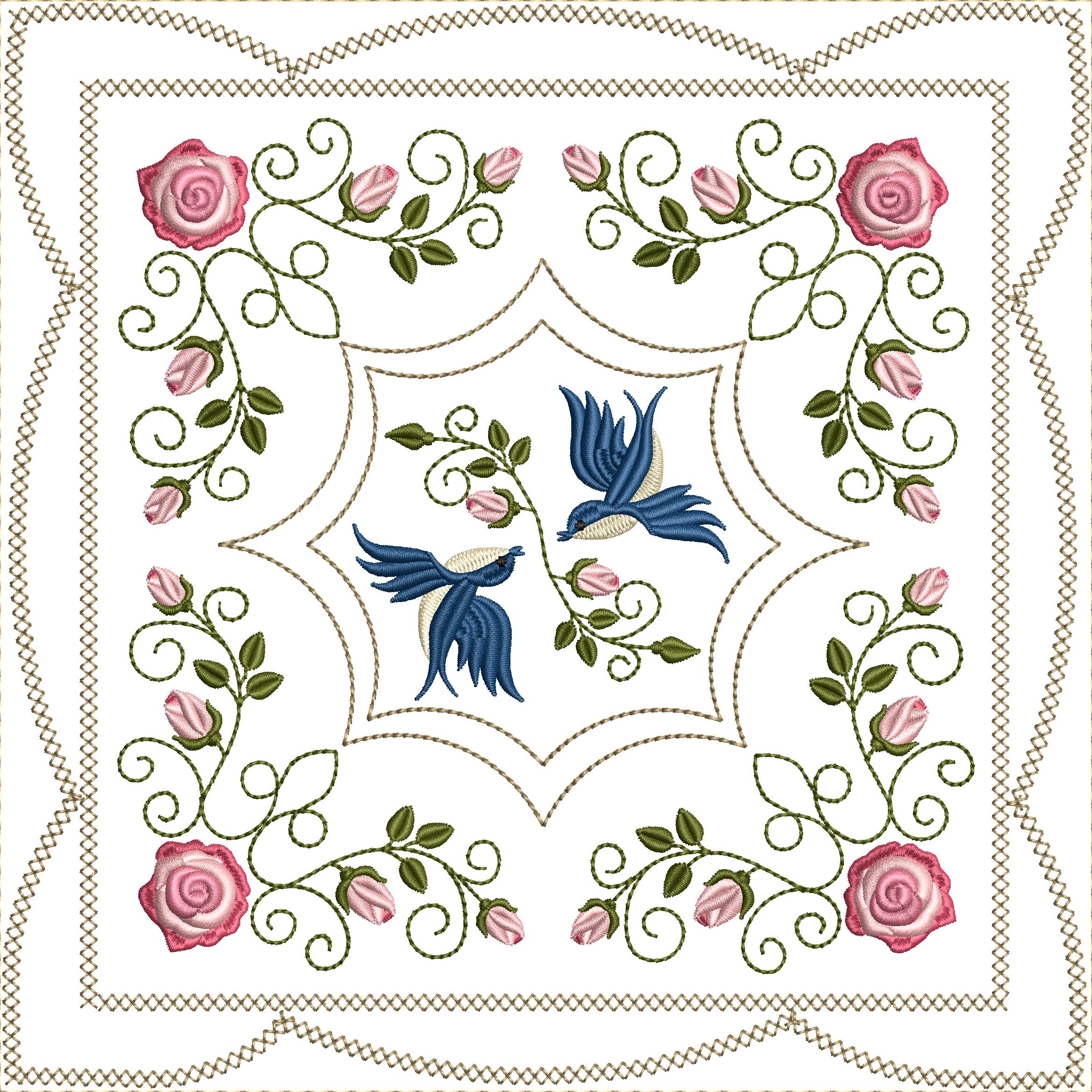 Bluebirds and Roses Quilt Blocks 8x8 | OregonPatchWorks