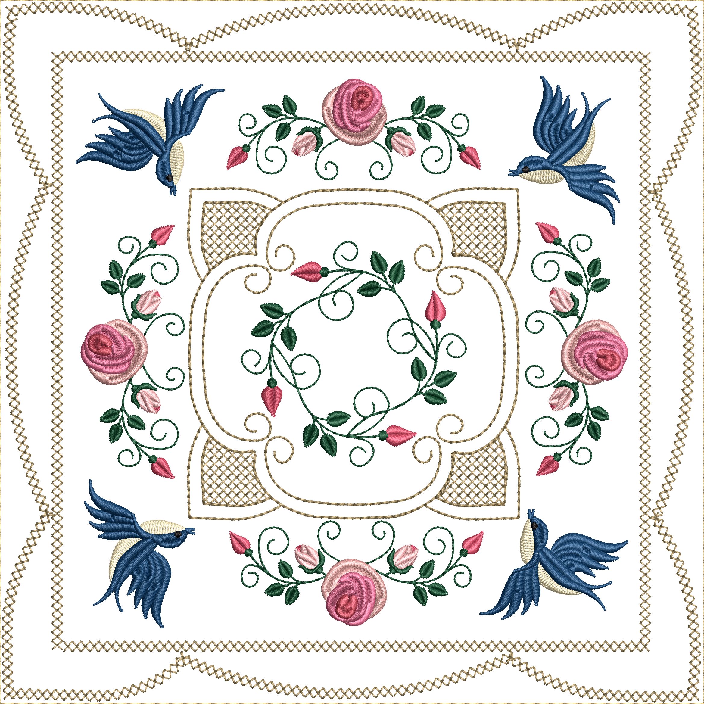 Bluebirds and Roses Quilt Blocks 8x8 | OregonPatchWorks