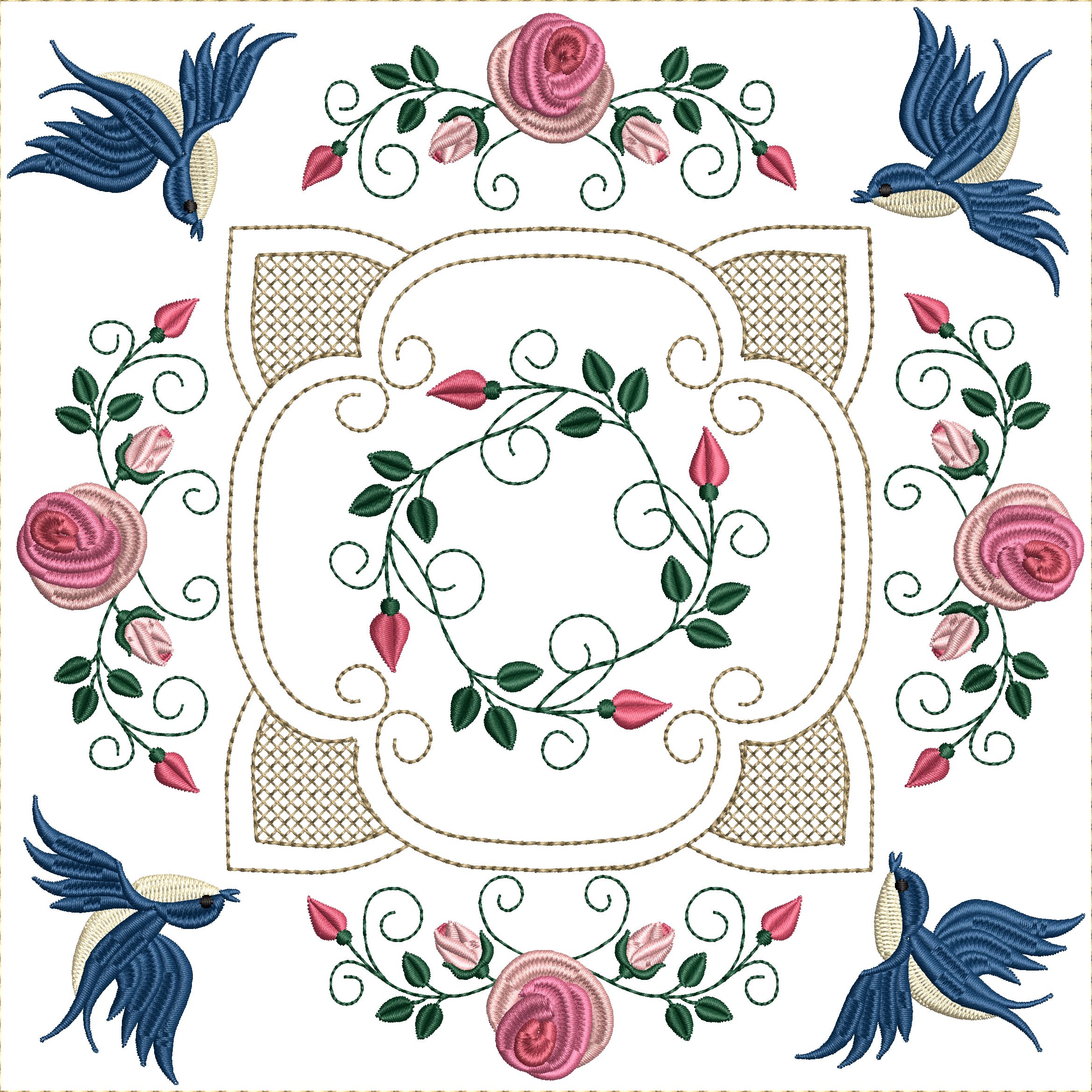 Bluebirds and Roses Quilt Blocks 8x8 | OregonPatchWorks