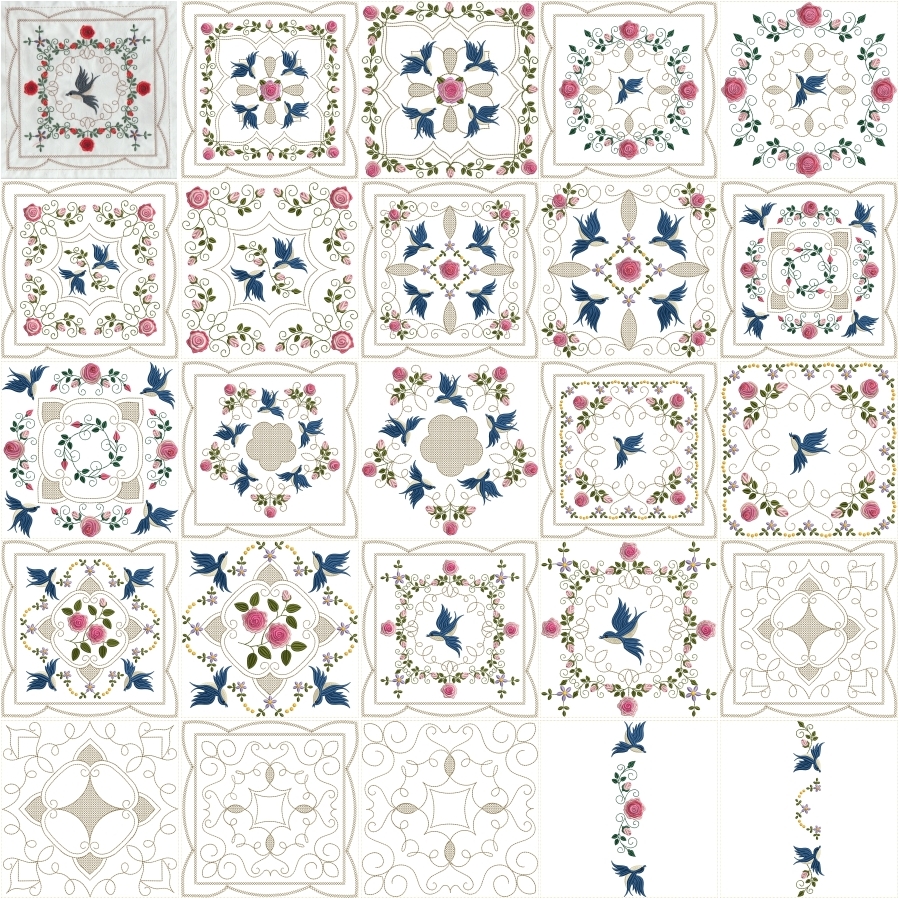 Bluebirds and Roses Quilt Blocks 8x8 | OregonPatchWorks