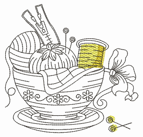 Blackwork Crafty Teacup | OregonPatchWorks