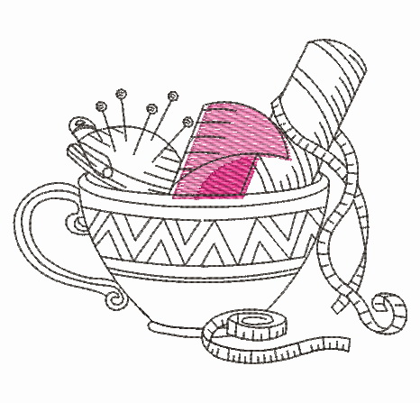 Blackwork Crafty Teacup | OregonPatchWorks