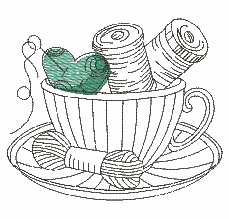 Blackwork Crafty Teacup | OregonPatchWorks