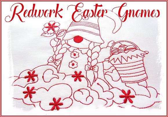 Redwork Easter Gnomes