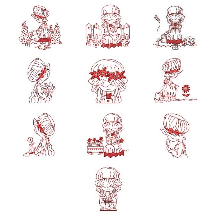 Redwork Sunbonnets Garden | OregonPatchWorks