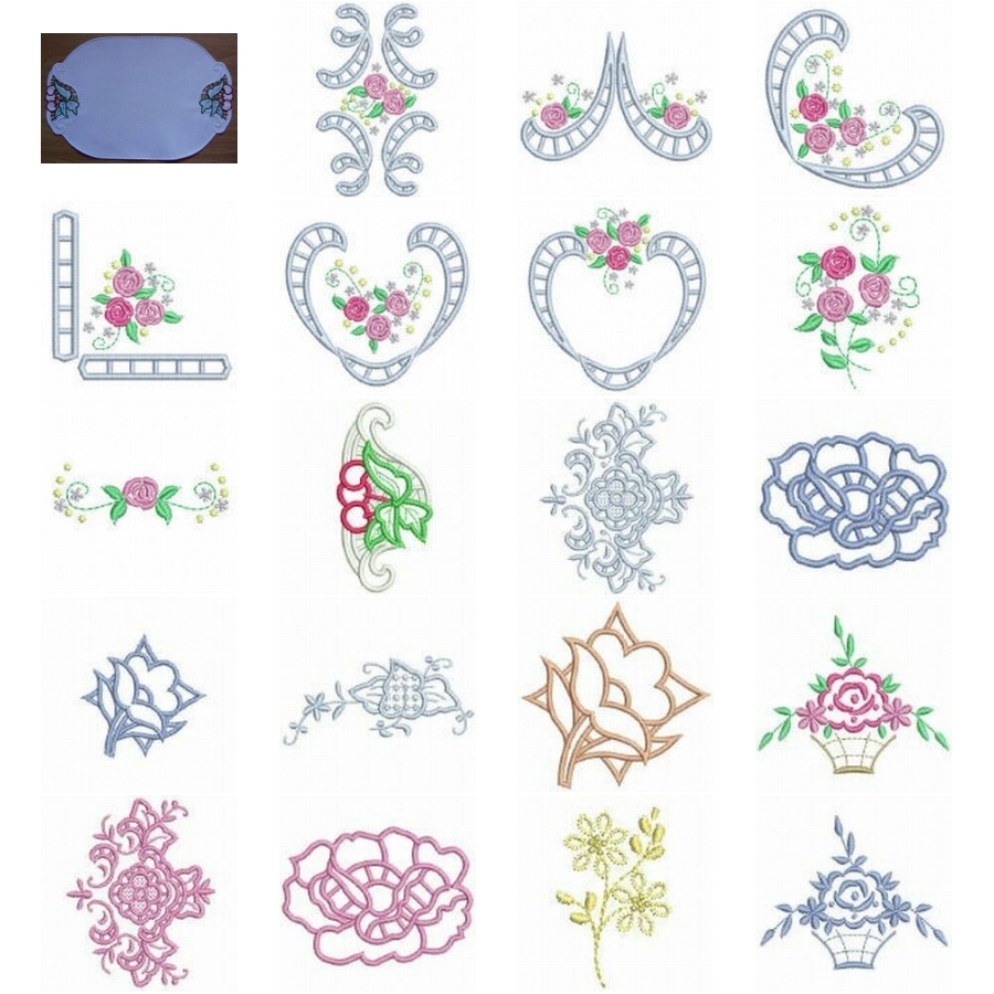 Roses and Cutwork 1 Combo_4x4 | OregonPatchWorks