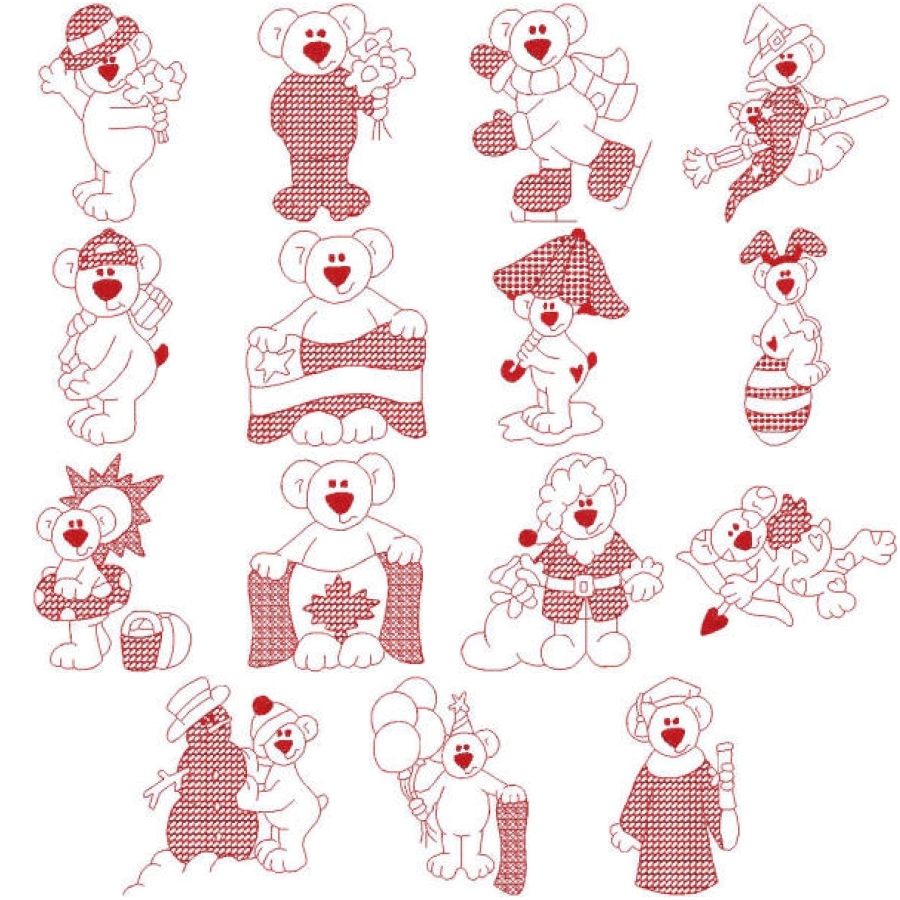 Redwork Bears Month | OregonPatchWorks