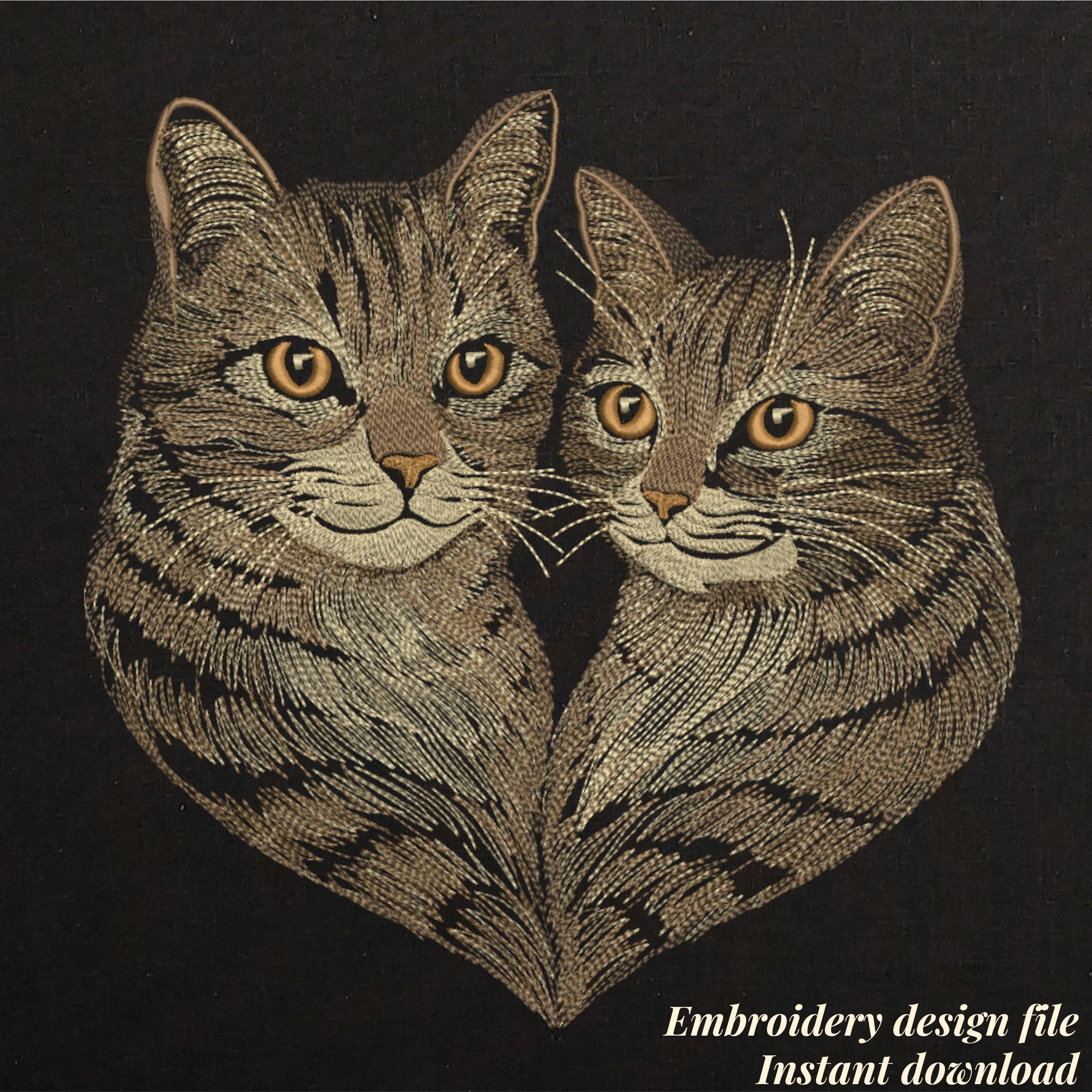 Realistic Two Cats Heart