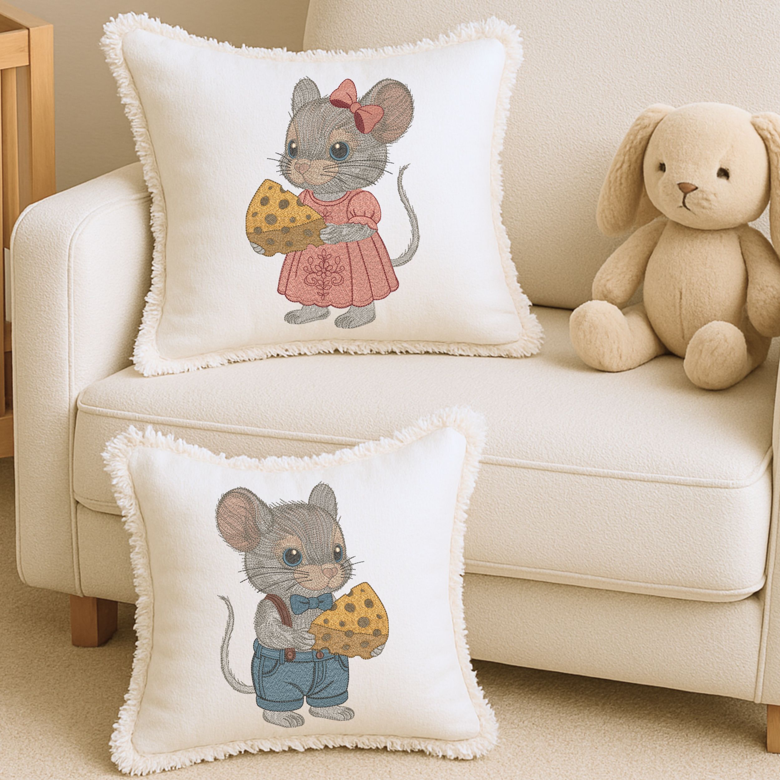 Set 2 Cute Mouse Pair with Cheese and Outfits | OregonPatchWorks