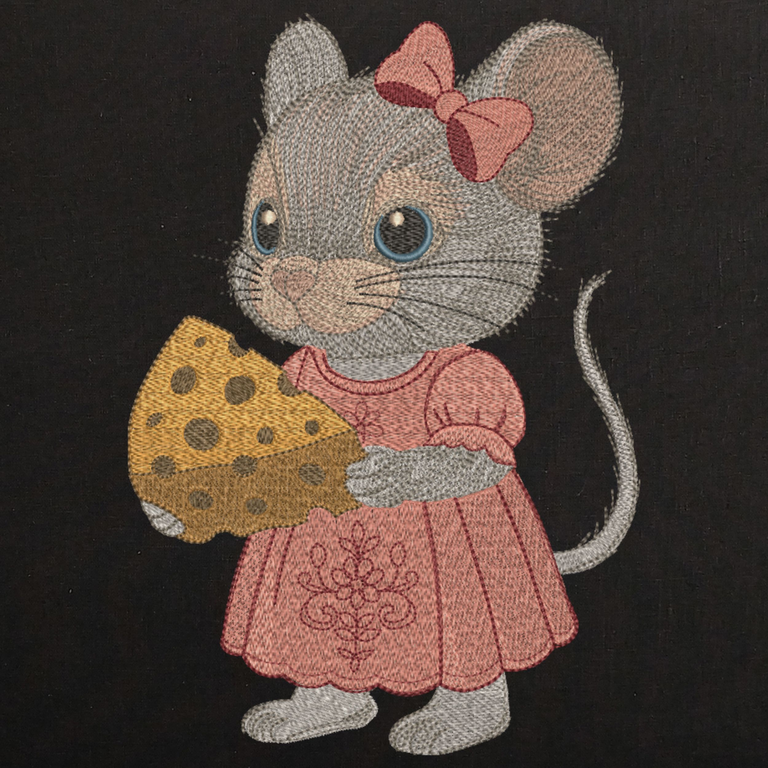 Cute Girl Mouse with Cheese in Dress
