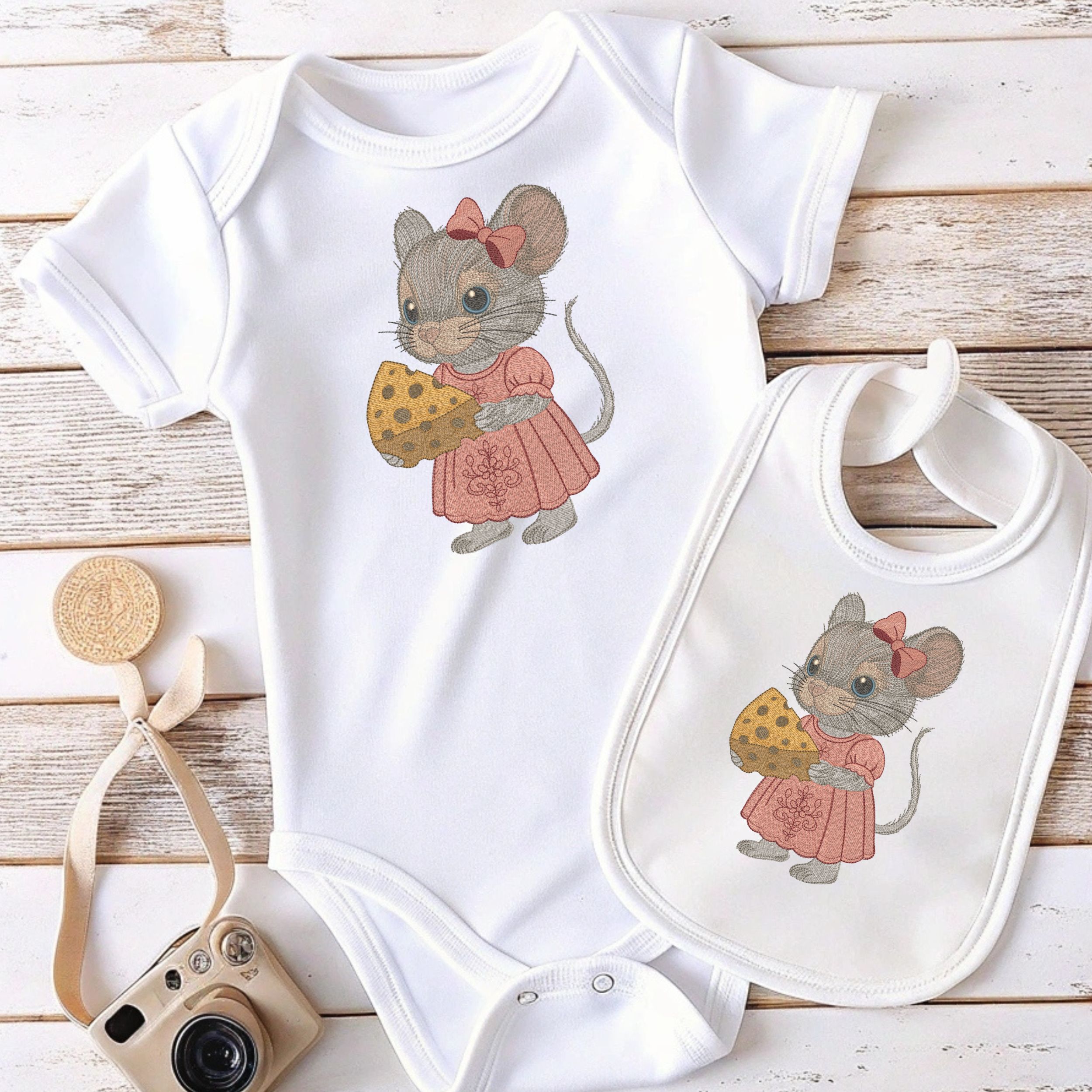 Cute Girl Mouse with Cheese in Dress | OregonPatchWorks