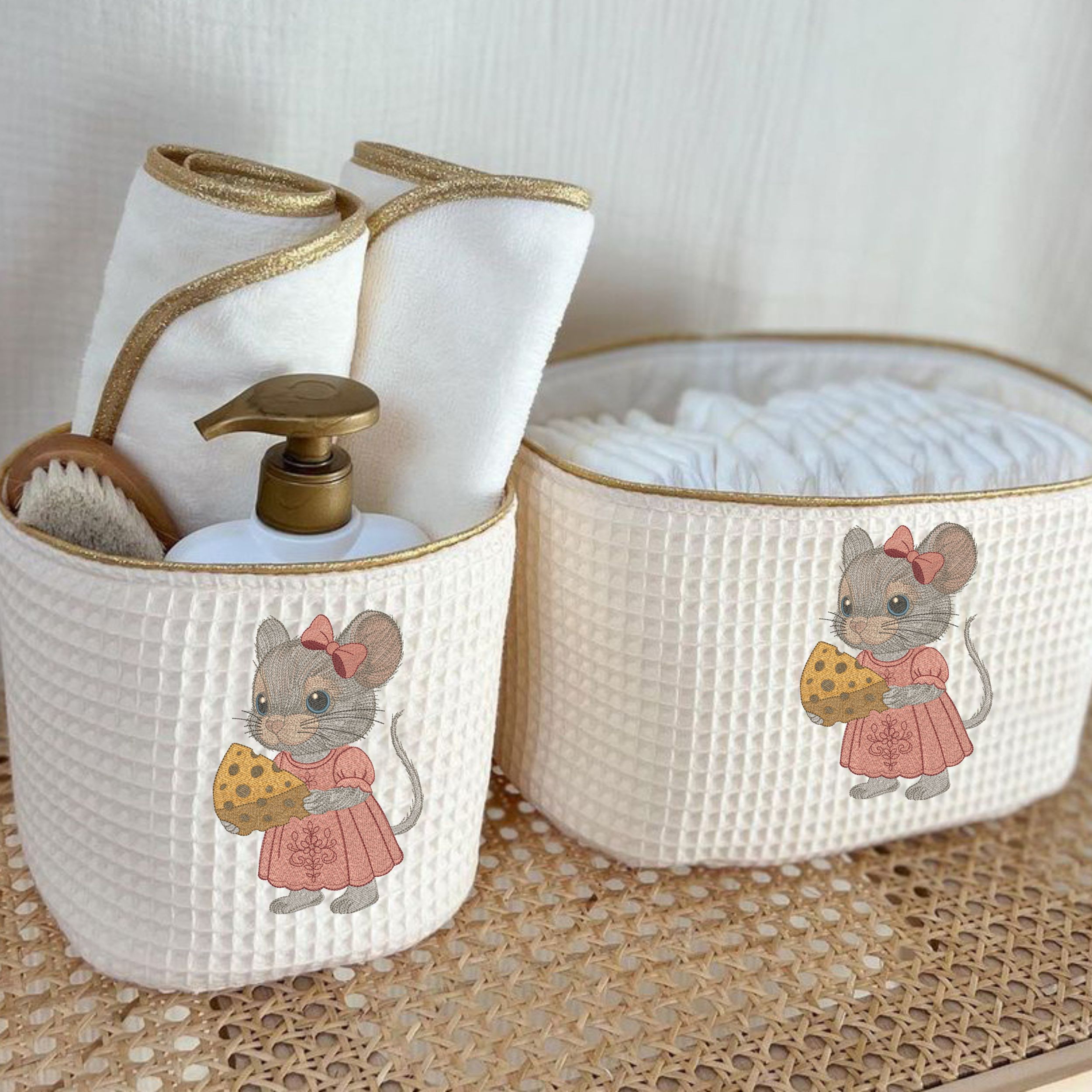 Cute Girl Mouse with Cheese in Dress | OregonPatchWorks