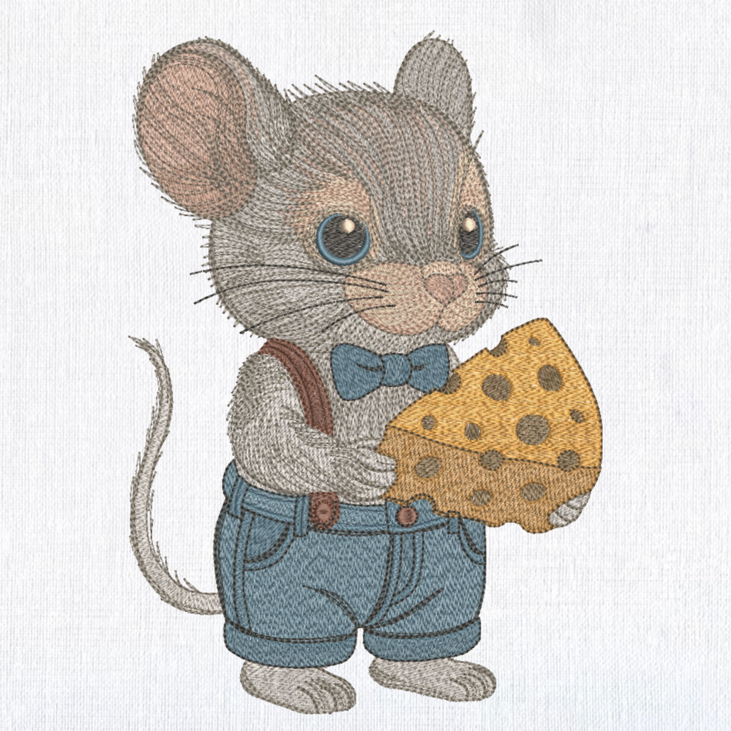 Cute Mouse boy with Cheese in Overalls