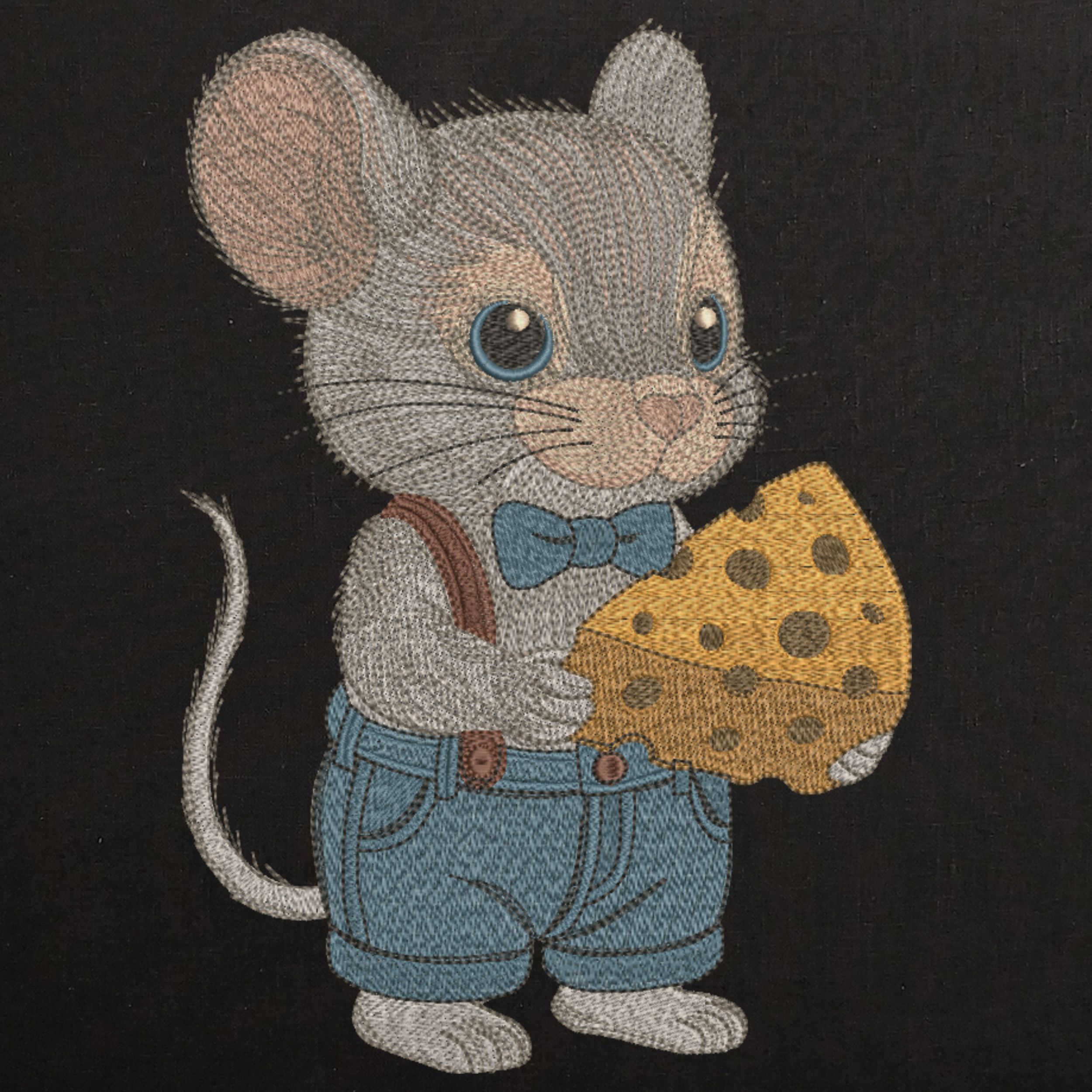 Cute Mouse boy with Cheese in Overalls