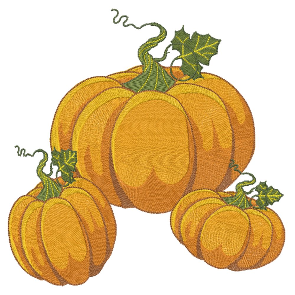 Three Fall Orange Pumpkin with Leaves