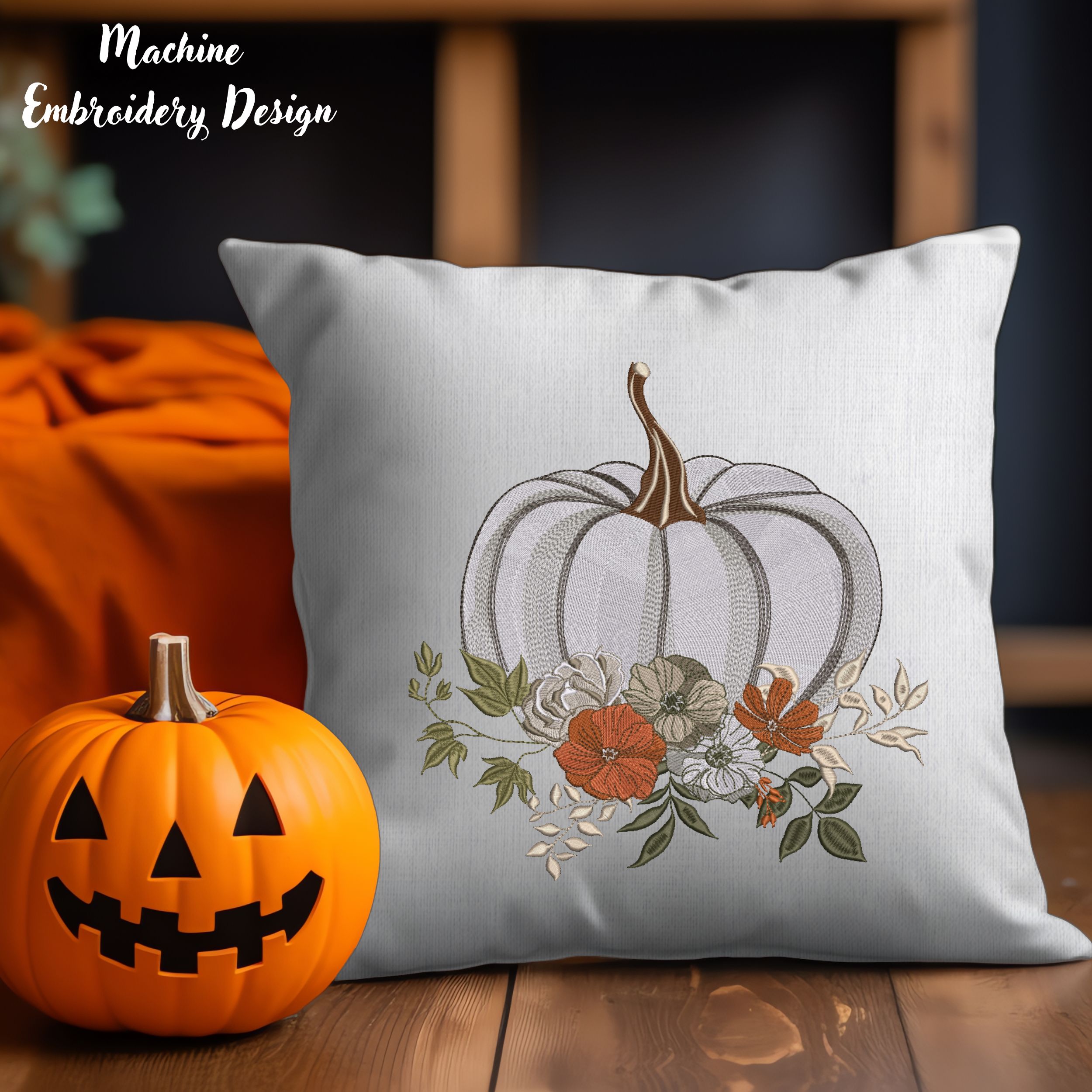 Fall White Pumpkin and Flowers 2 | OregonPatchWorks