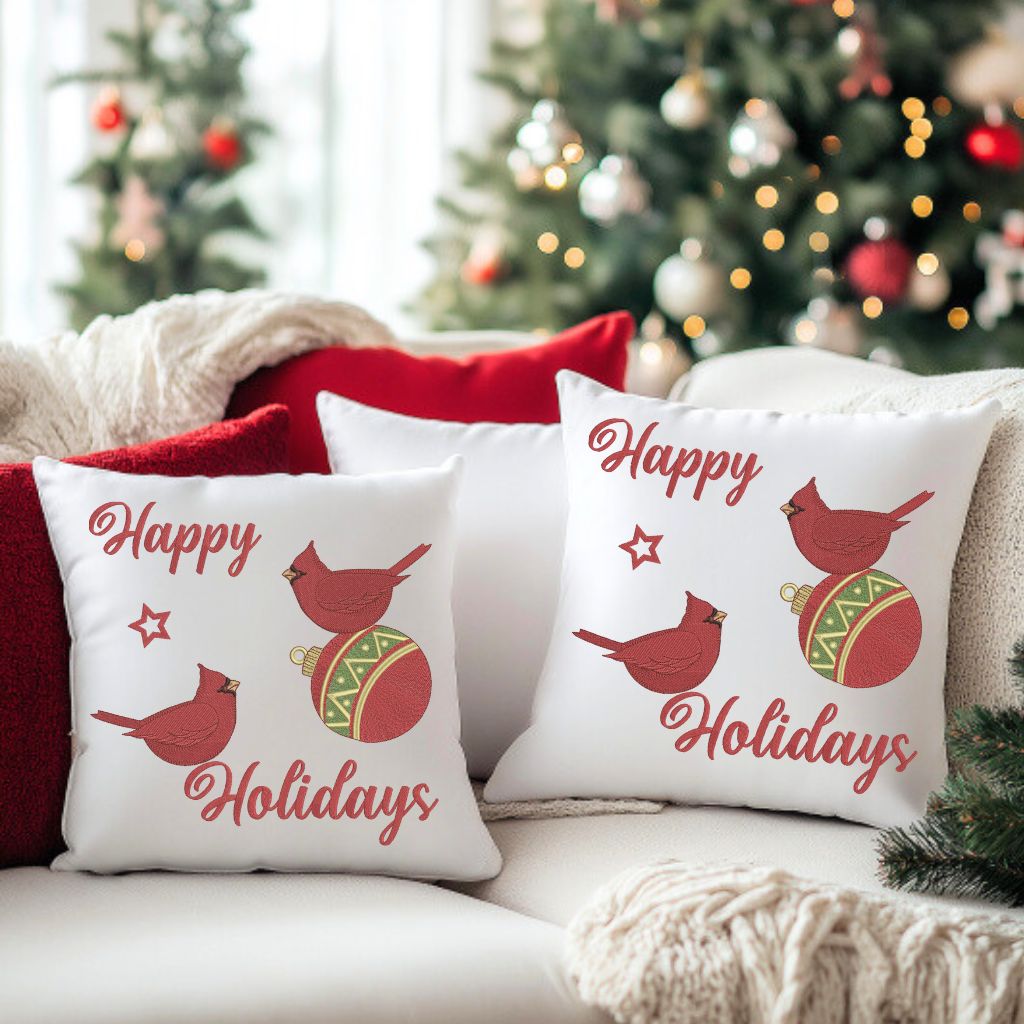 Bird Cardinal on Christmas Ornament for Pillows