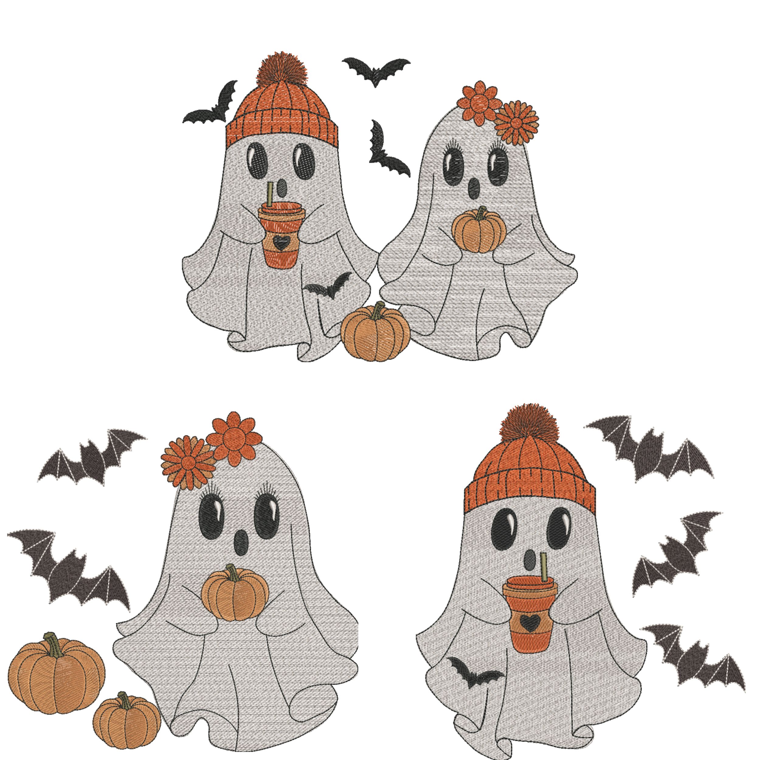 Set of 3 Ghost Coffee Halloween Girl Boy | OregonPatchWorks