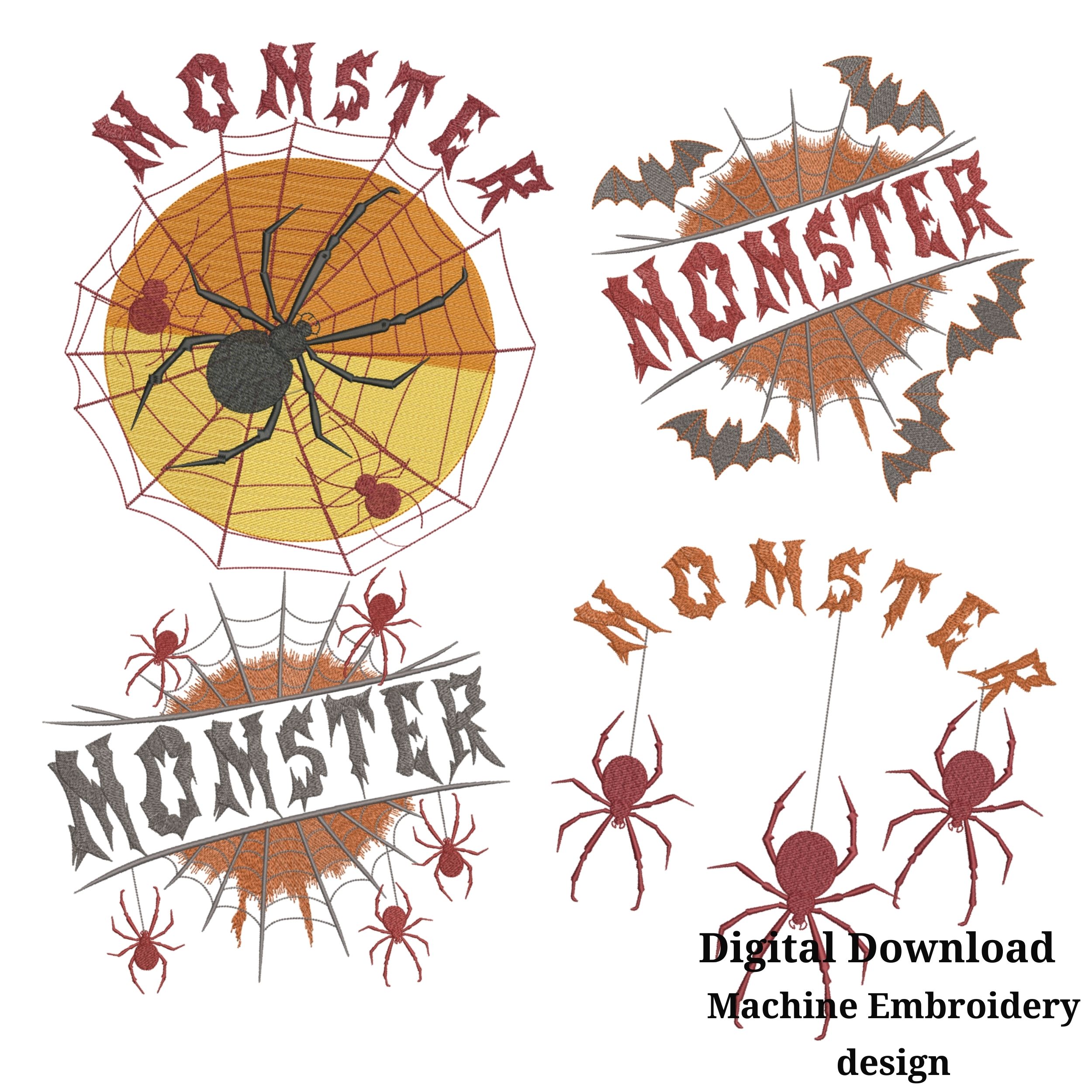 Set of 4 Spider Web Bats Monster Halloween Gothic Style