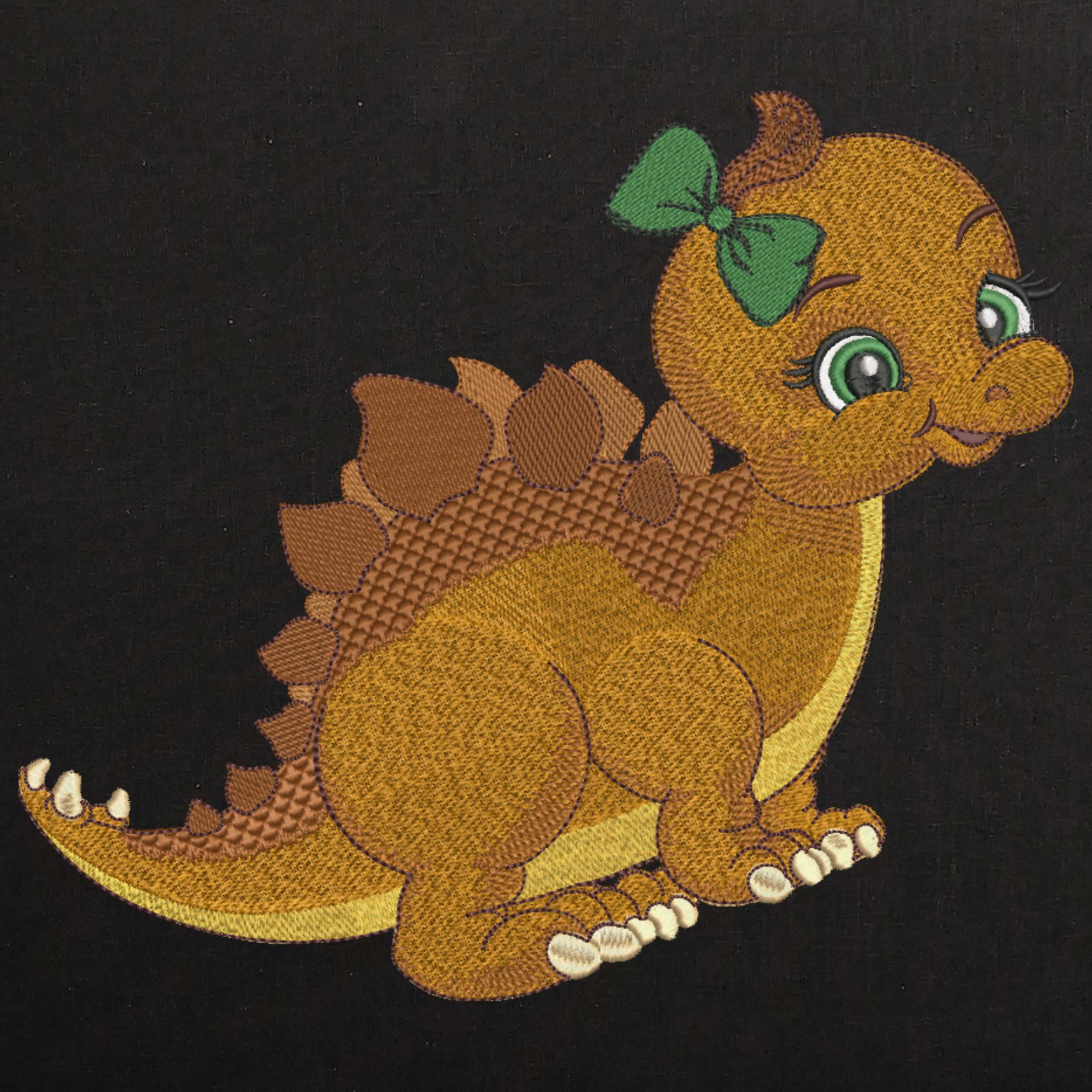 Baby Girl Dinosaur with Bow | OregonPatchWorks