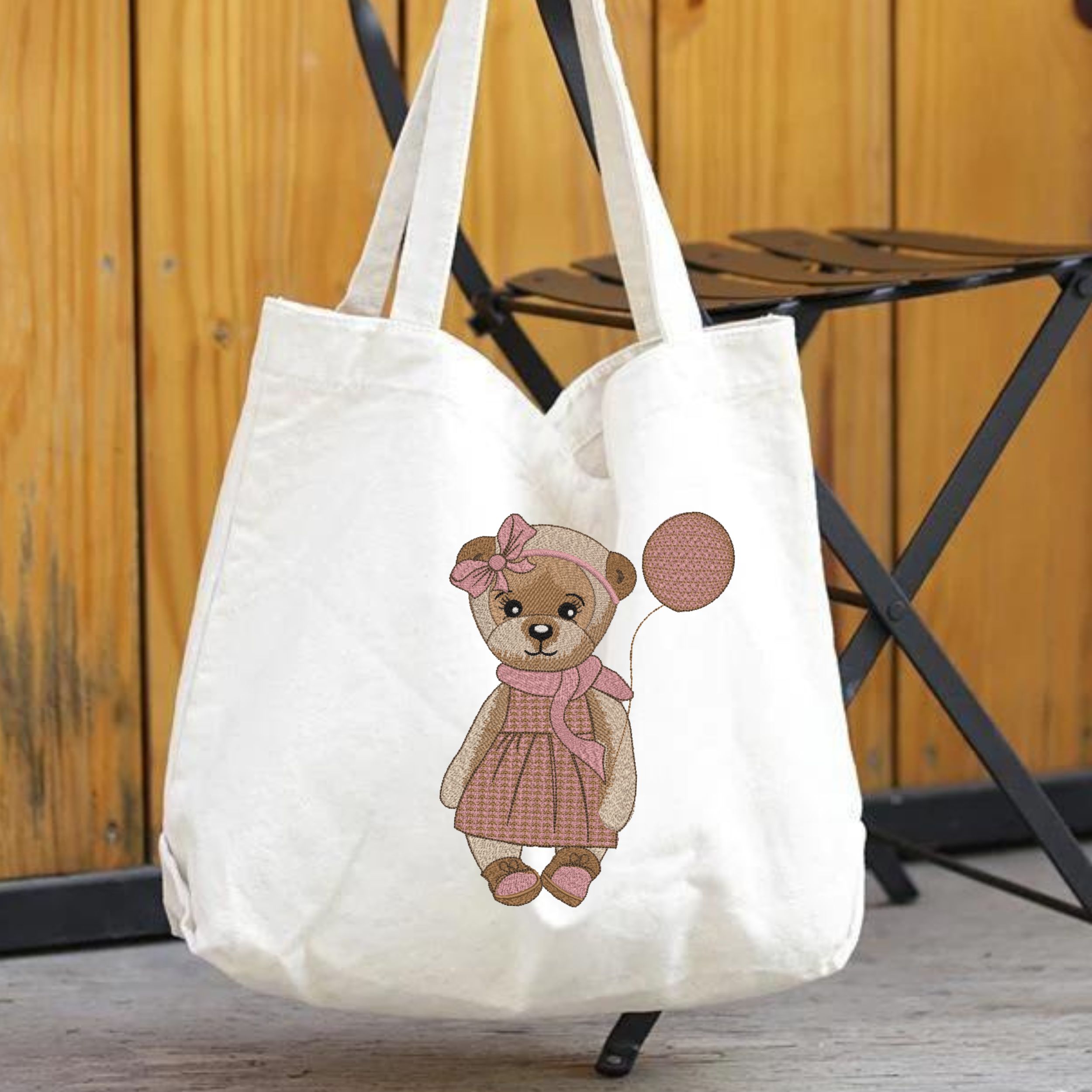 Cute Teddy Bear Girl with a balloon | OregonPatchWorks