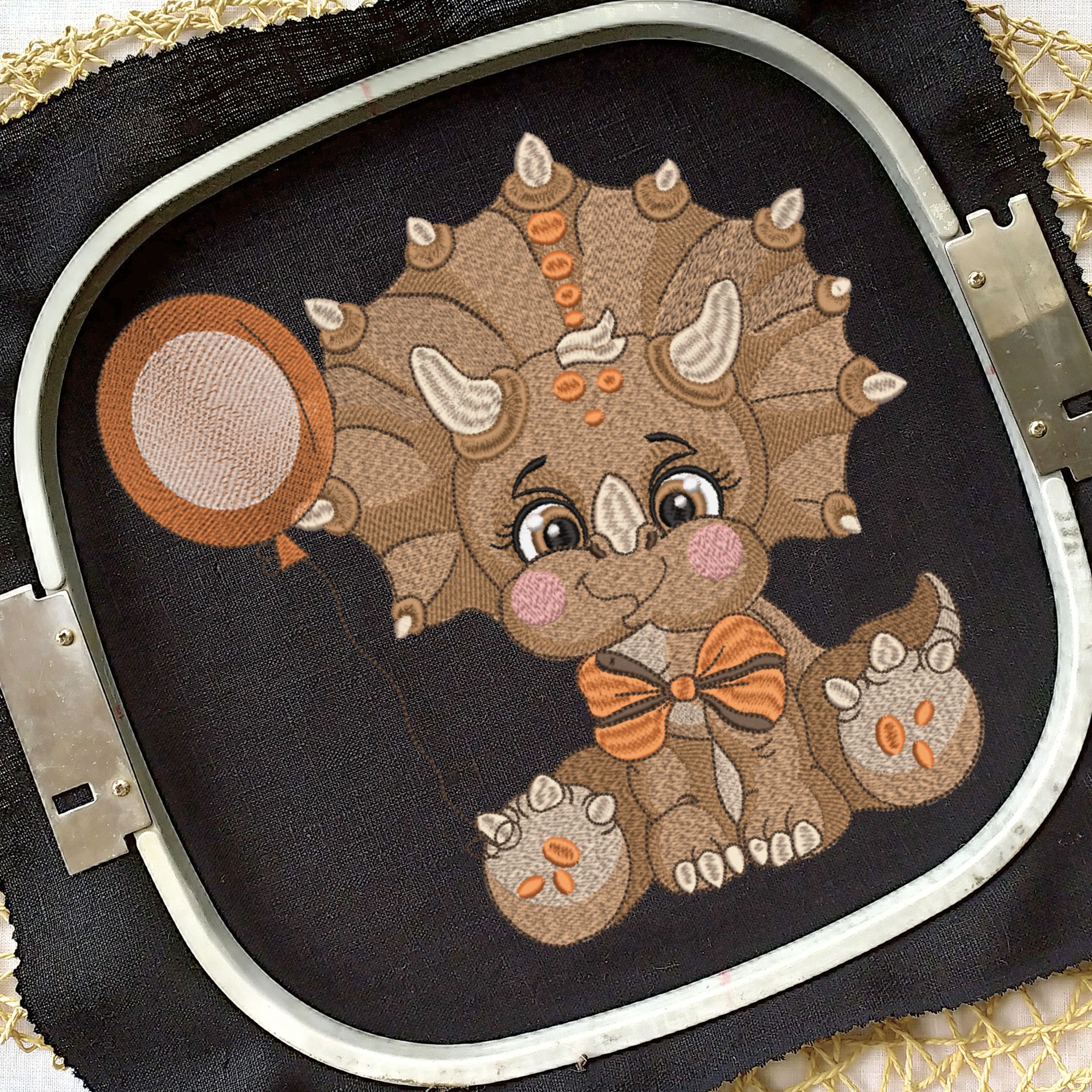 Cute Triceratops Baby Boy Dinosaur on Black | OregonPatchWorks