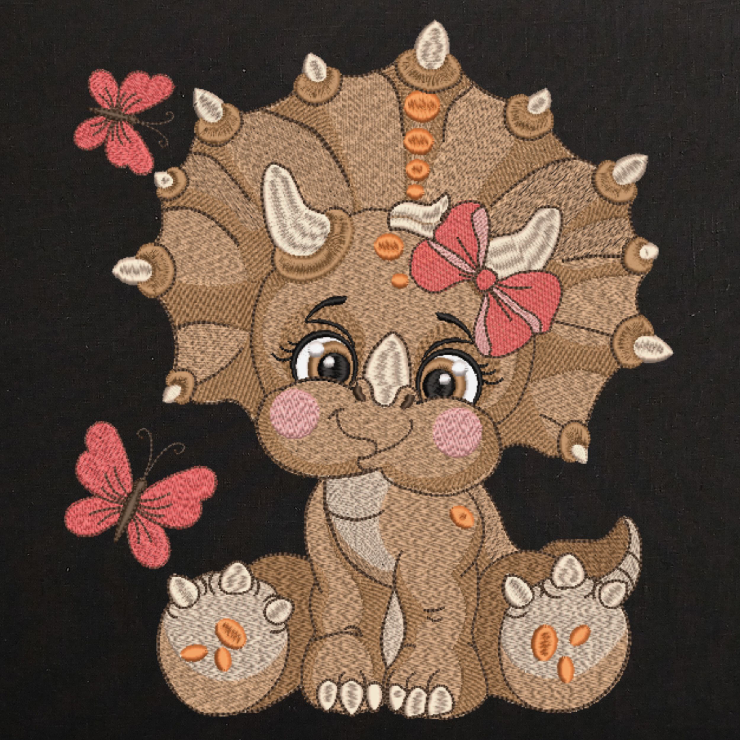 Cute Triceratops Baby Girl Dinosaur on Black | OregonPatchWorks