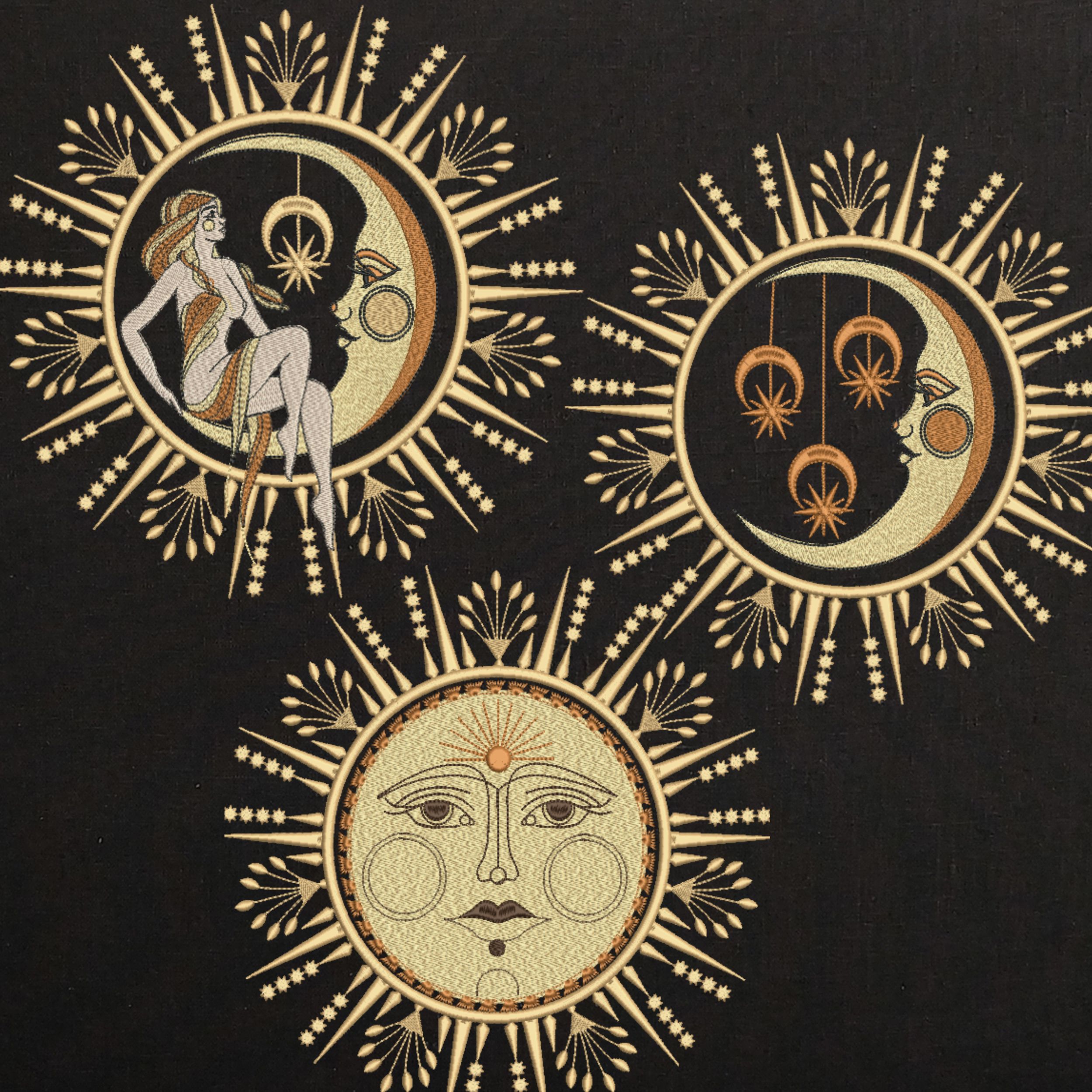 Set of 3 Witch on the Moon Sun Sunlight | OregonPatchWorks