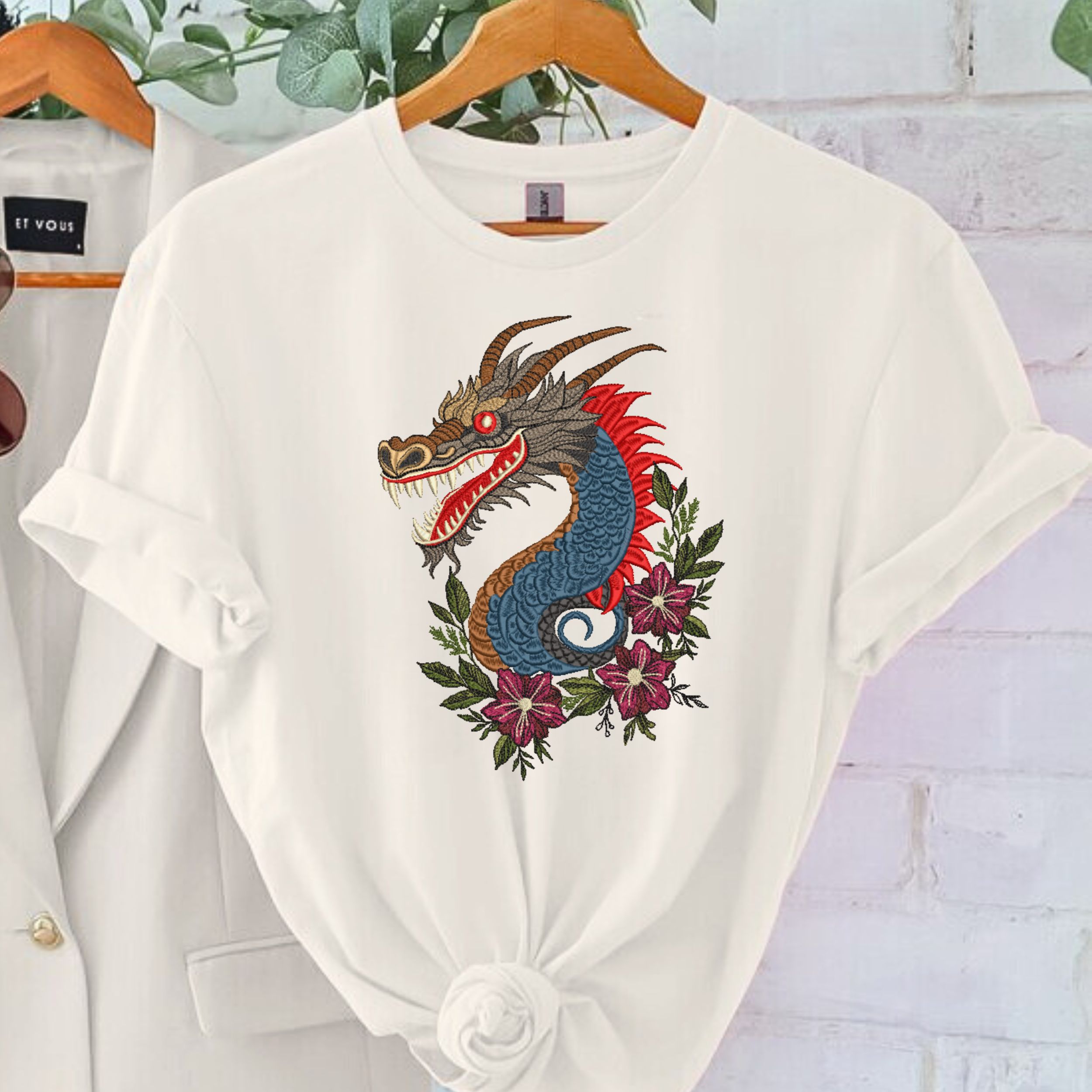 Blue Chinese Dragon and Flowers | OregonPatchWorks