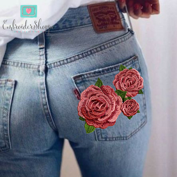 3 Pink Rose Patches | OregonPatchWorks