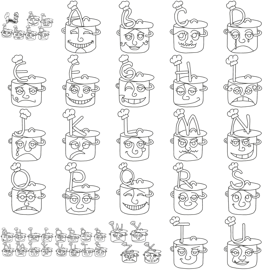 Stock Pot-Chef-Alphabet BW | OregonPatchWorks