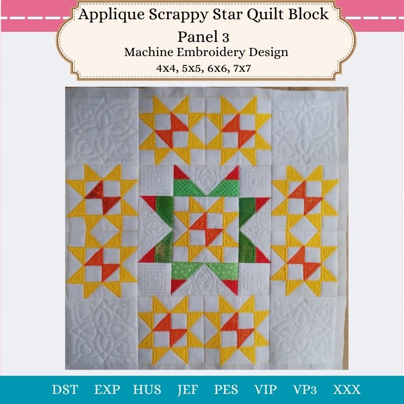 Applique Scrappy Star Block Panel 3