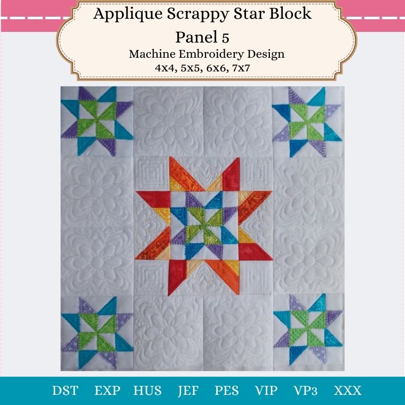 Applique Scrappy Star Block Panel 5