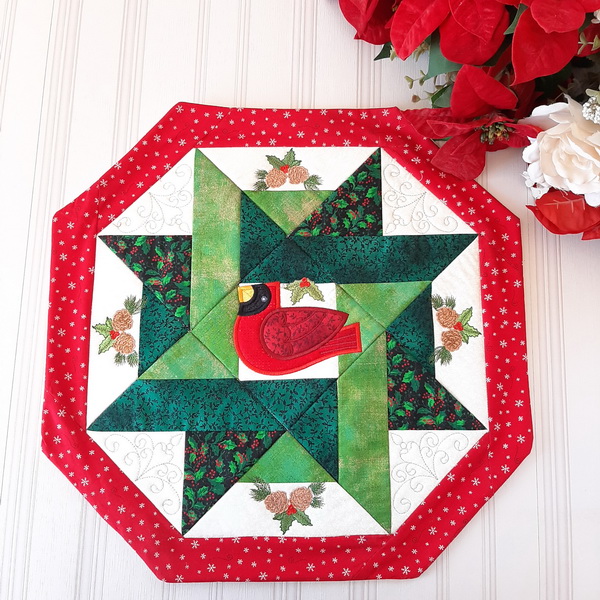 Quilted Christmas Cardinal Table Topper