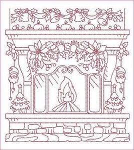 Redwork Christmas Fireplace | OregonPatchWorks