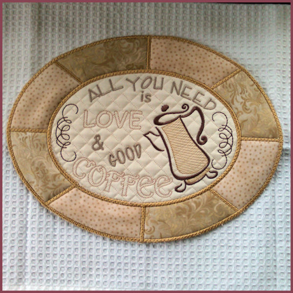 In the Hoop Coffee Placemat and Coasters | OregonPatchWorks