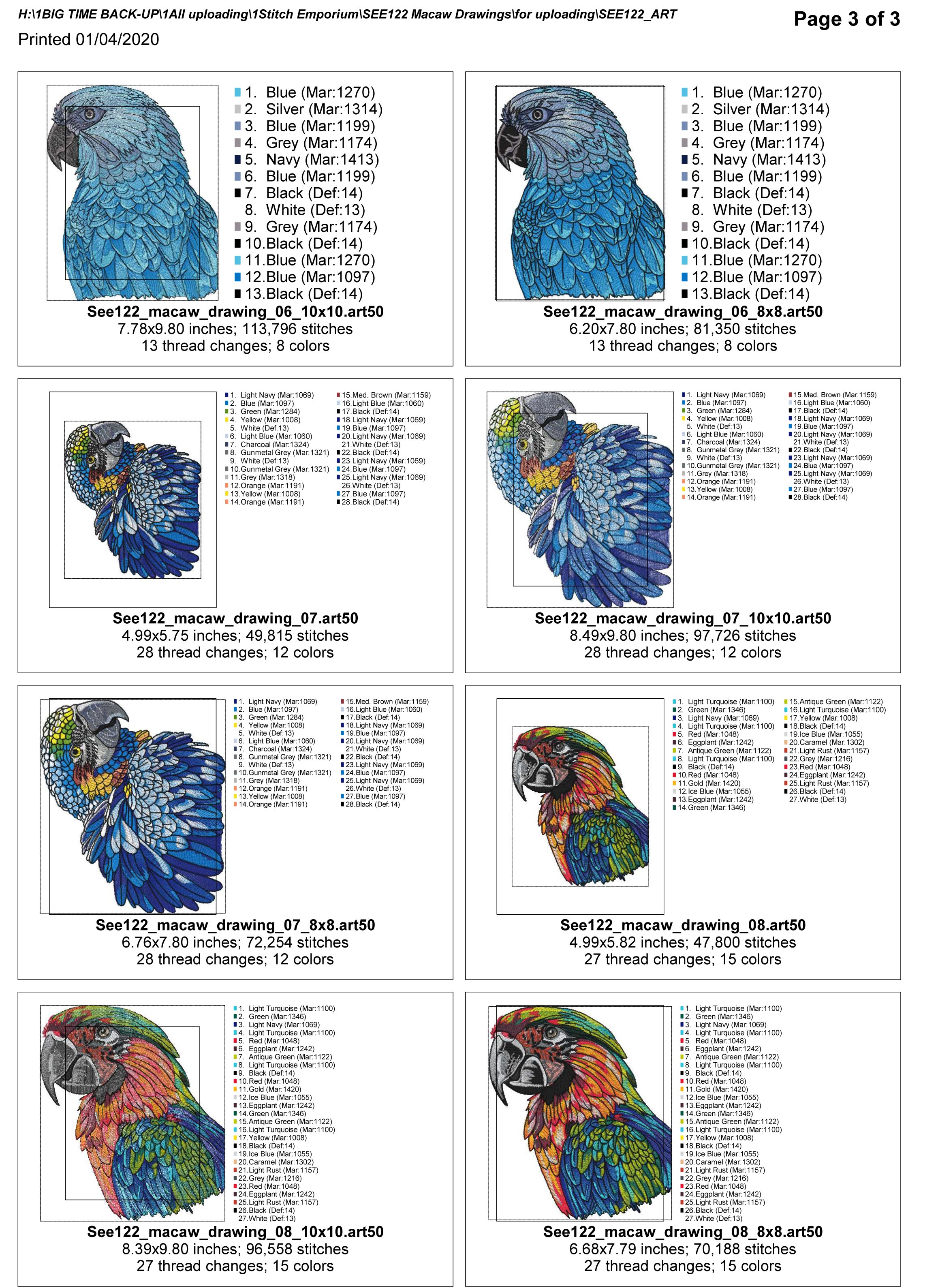 Macaw Drawings Set 1 | OregonPatchWorks