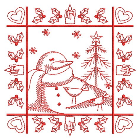 Redwork Snowman Blocks