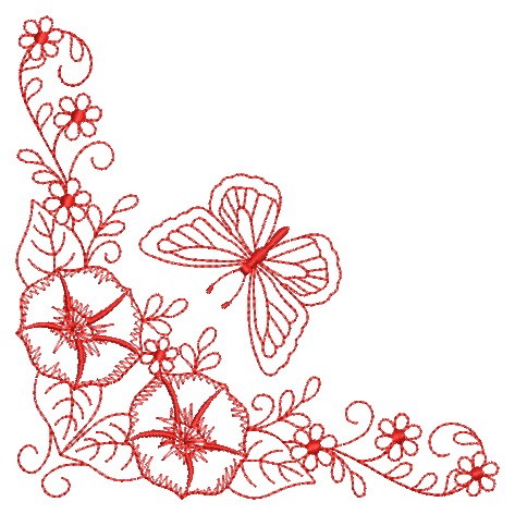 Redwork Butterfly Corners | OregonPatchWorks