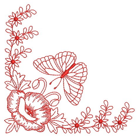 Redwork Butterfly Corners