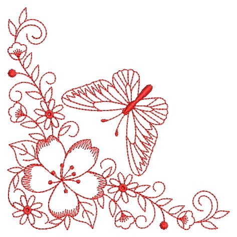 Redwork Butterfly Corners | OregonPatchWorks