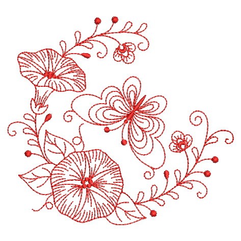 Redwork Flowers and Butterfly | OregonPatchWorks
