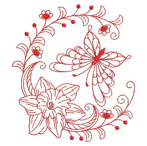Redwork Flowers and Butterfly | OregonPatchWorks