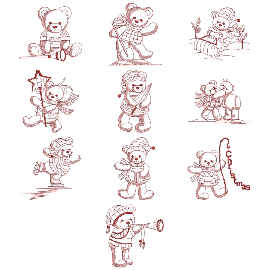 Redwork Christmas Bears | OregonPatchWorks