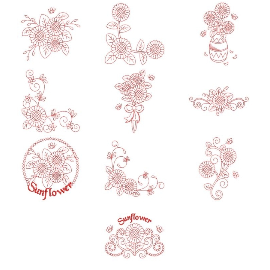 Redwork Sunflowers 2 | OregonPatchWorks