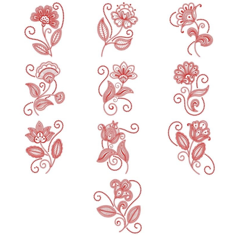 Redwork Swilr Jacobean Flowers | OregonPatchWorks